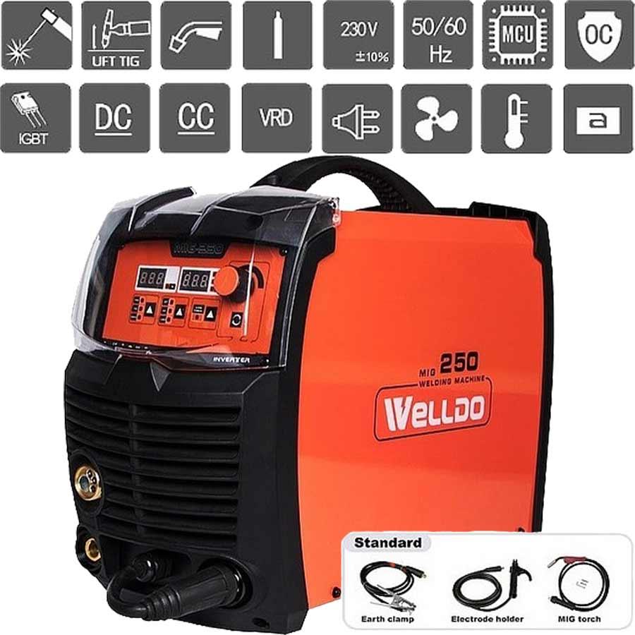 Welldo MIG-250S welding semi-automatic inverter (Lift TIG DC, MMA, MIG ...