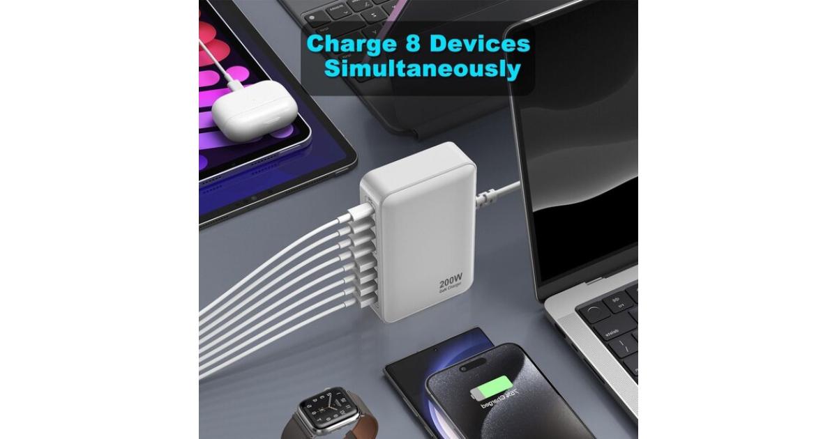 200 W Usb C laadija, Usb toiteplokk mitme pistikuga 8 pordiga ...