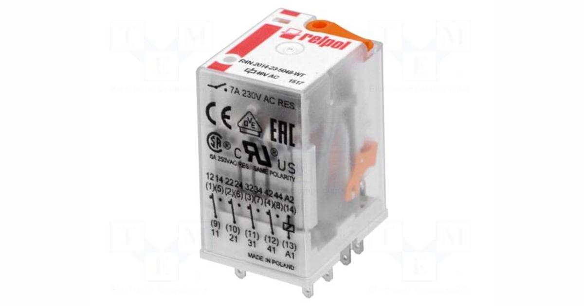 Relpol Relay: electromagnetic | 4PDT | Ucoil: 48VAC | Icontacts max: 6A ...
