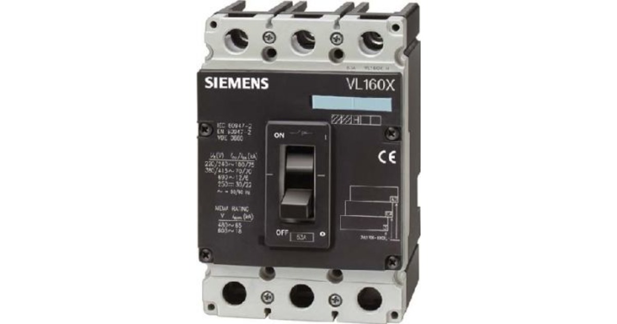 Siemens Circuit Breaker MCCB VL160X Icu=55 kA, 415V AC 3P 3VL1716-1DD33 ...