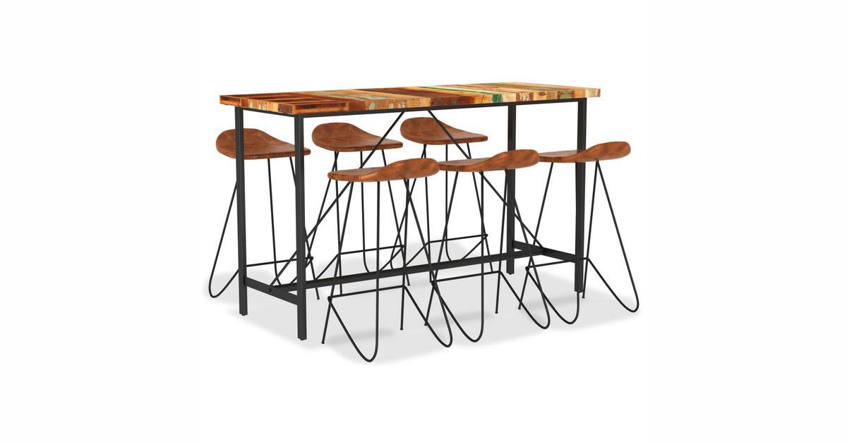 vidaXL 7-osaline baarimööbli komplekt, taastatud puit ja ehtne nahk ...