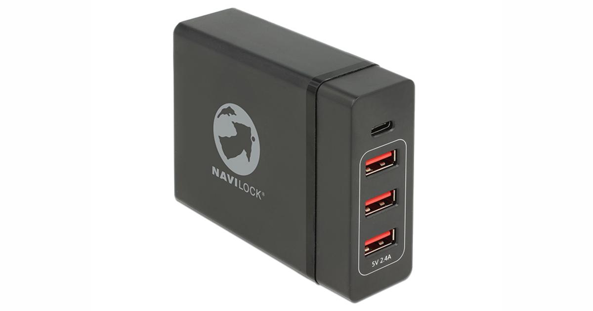 Navilock USB laadija, 1 x USB-C, 3 x USB pesa, 230V, must ...